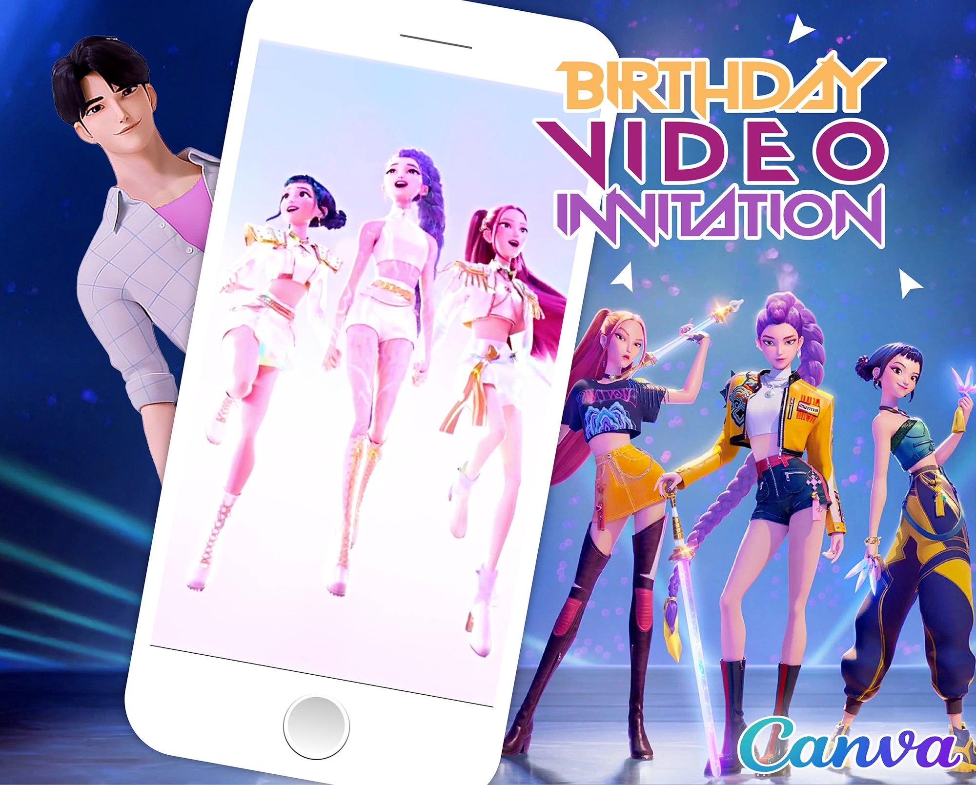 KPOP Demon Hunters Video Invitation | Editable Canva Template (Digital ...