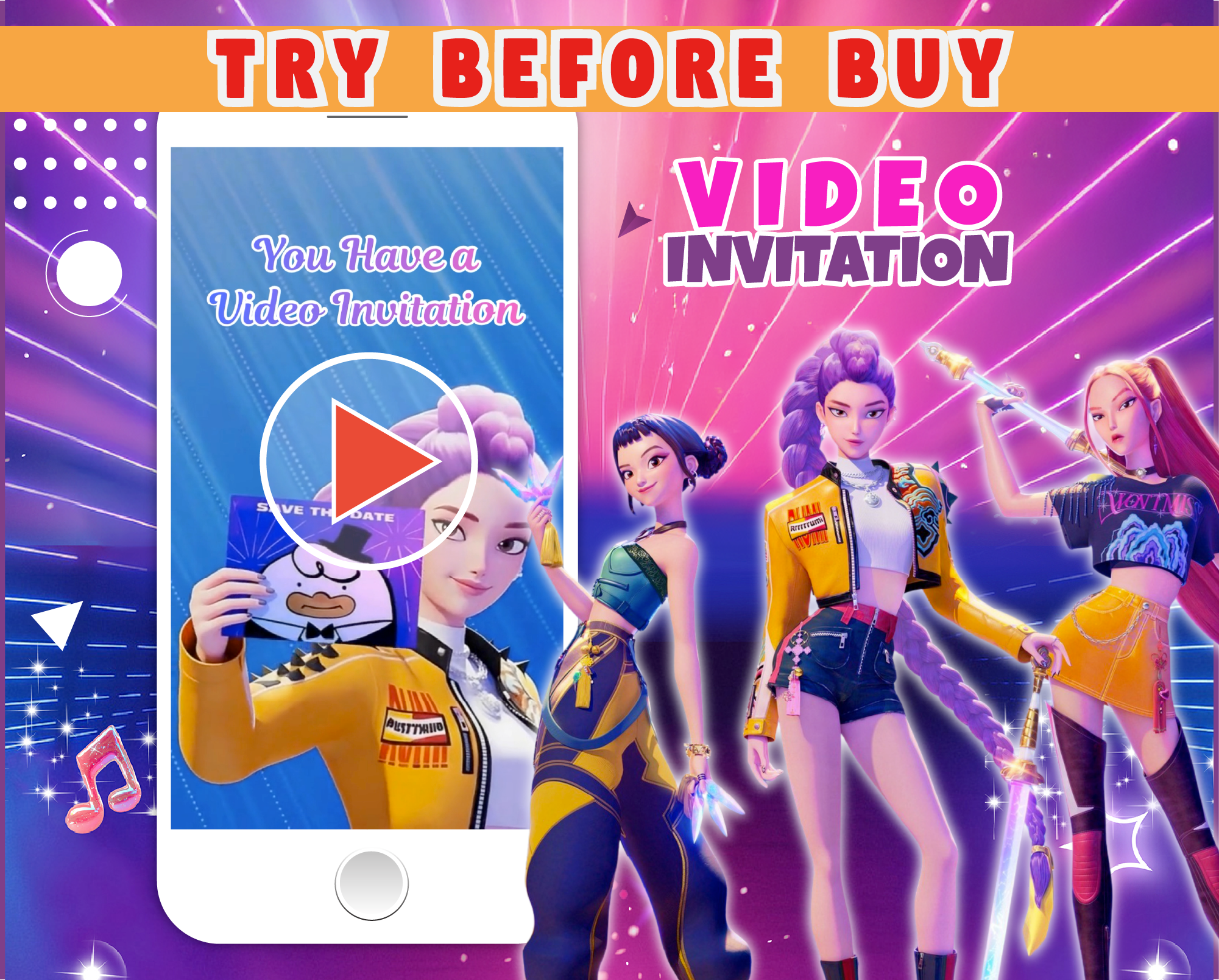 KPOP Demon Hunters Video Invitation | Editable Canva Template (Digital ...