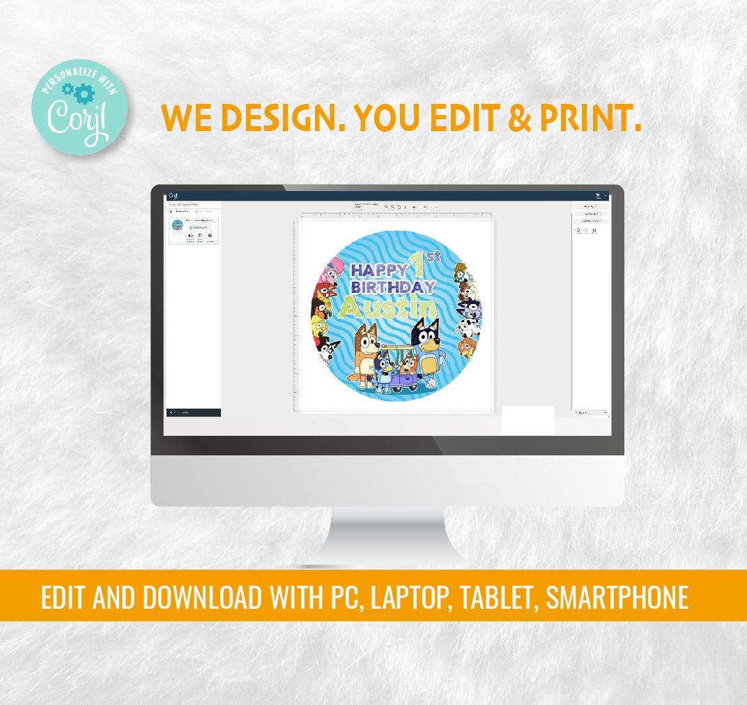 Bluey Birthday Cake Topper | Editable | Printable | Instant Digital Do ...