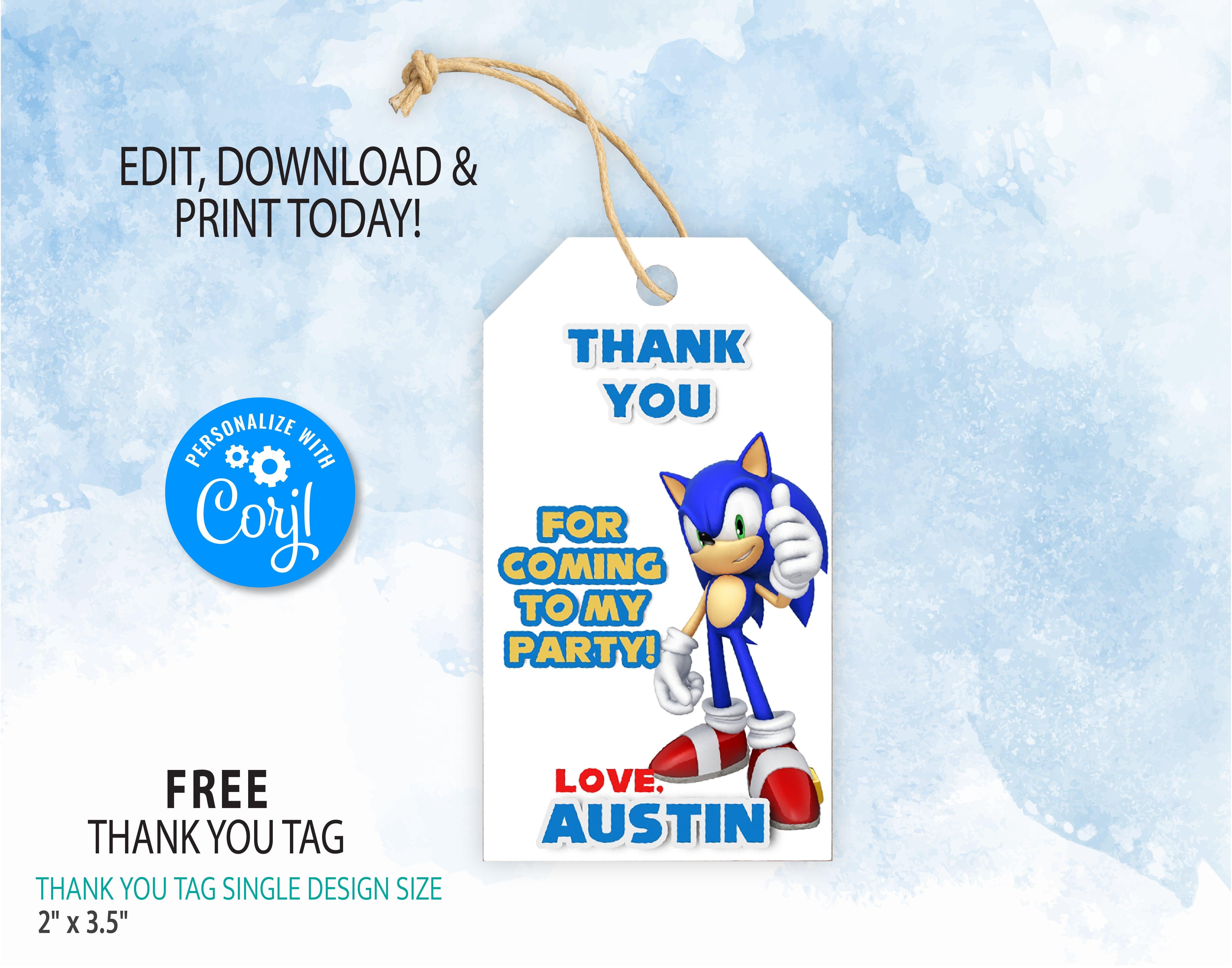 Sonic Birthday Invitation Template | Free Thank you tag | Editable | P ...